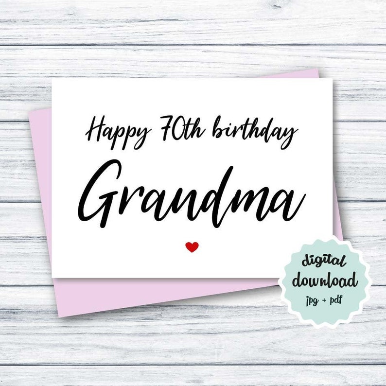 70th Birthday Card Grandma Printable Happy 70th Birthday Etsy Canada