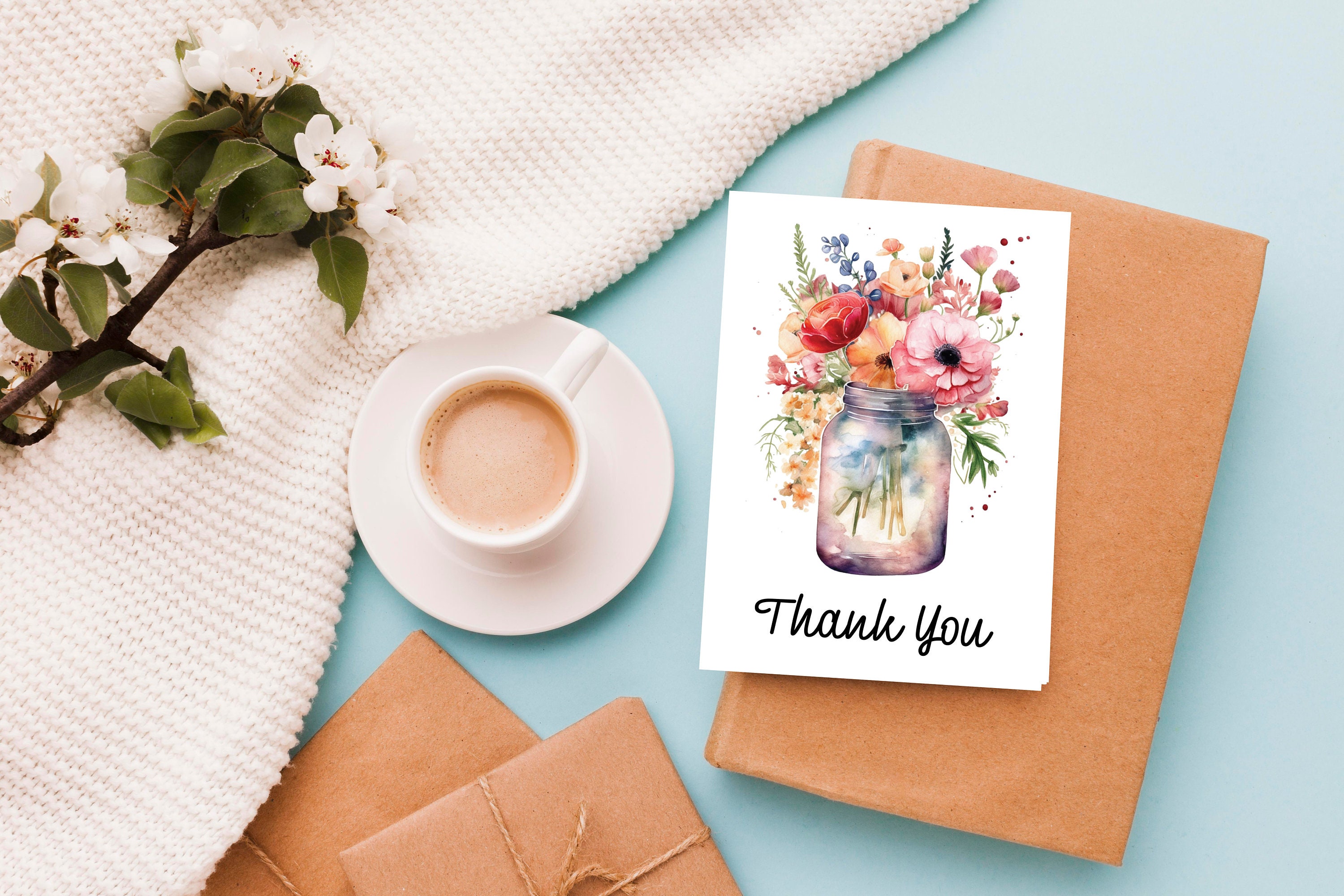 Thank You Card PRINTABLE Thank You Card Flowers Floral Thank - Etsy
