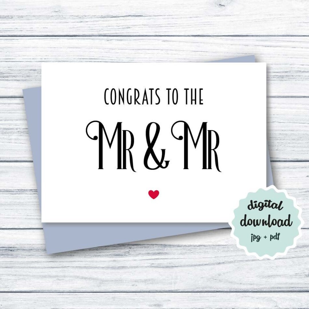 Gay Wedding Card Digital DOWNLOAD Congrats to the Mr & Mr, LGBT Wedding ...