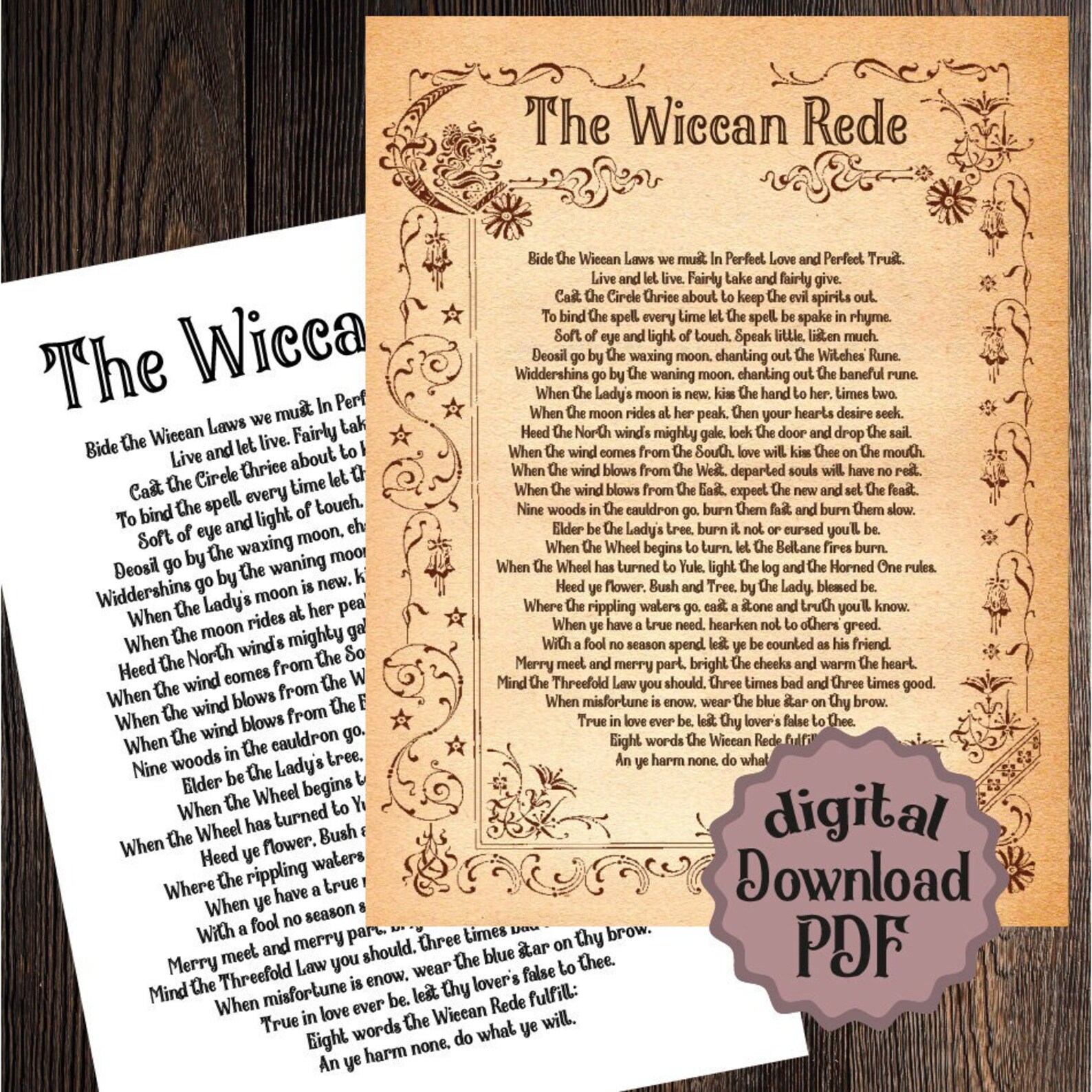 Wiccan Rede PRINTABLE Grimoire Page, Book of Shadows, Wicca Poster ...