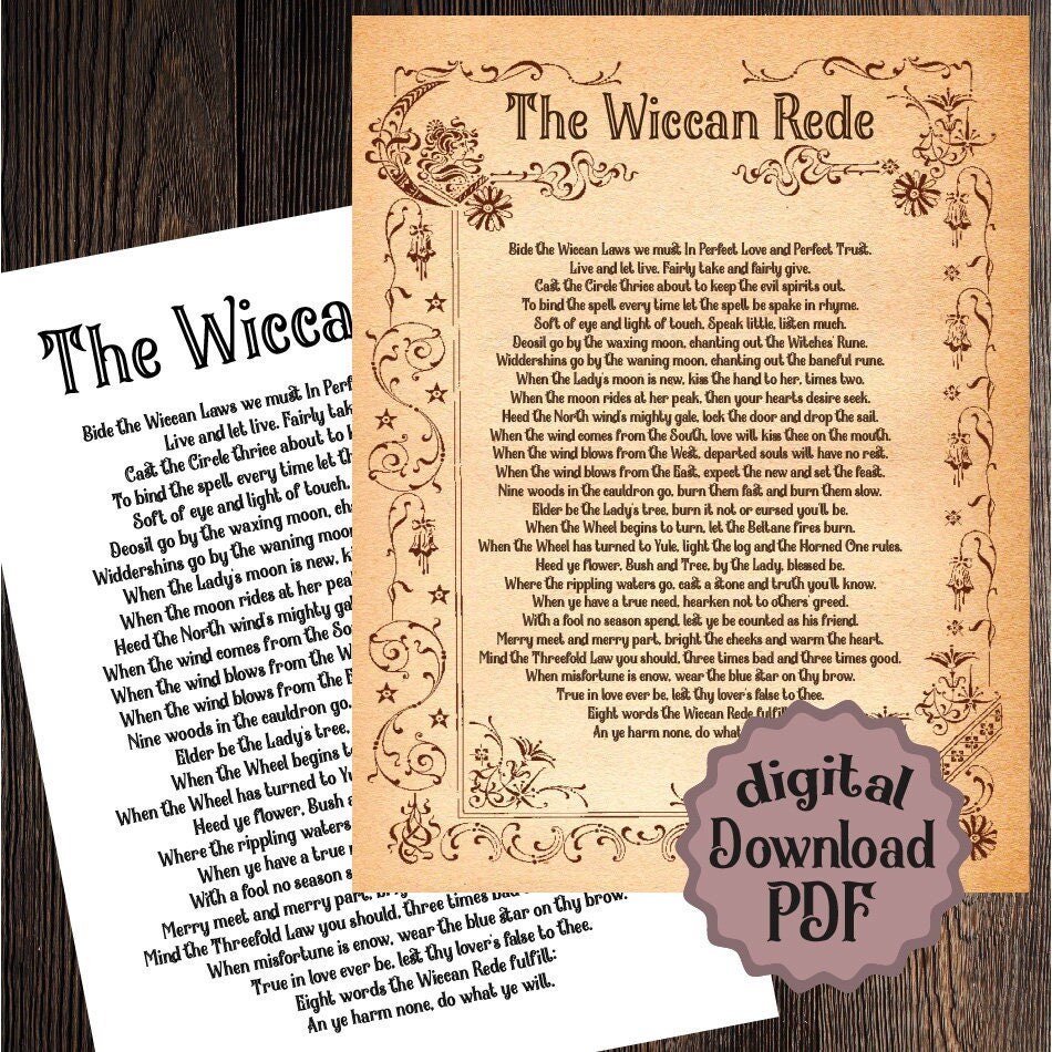 Wiccan Rede PRINTABLE Grimoire Page, Book of Shadows, Wicca Poster ...