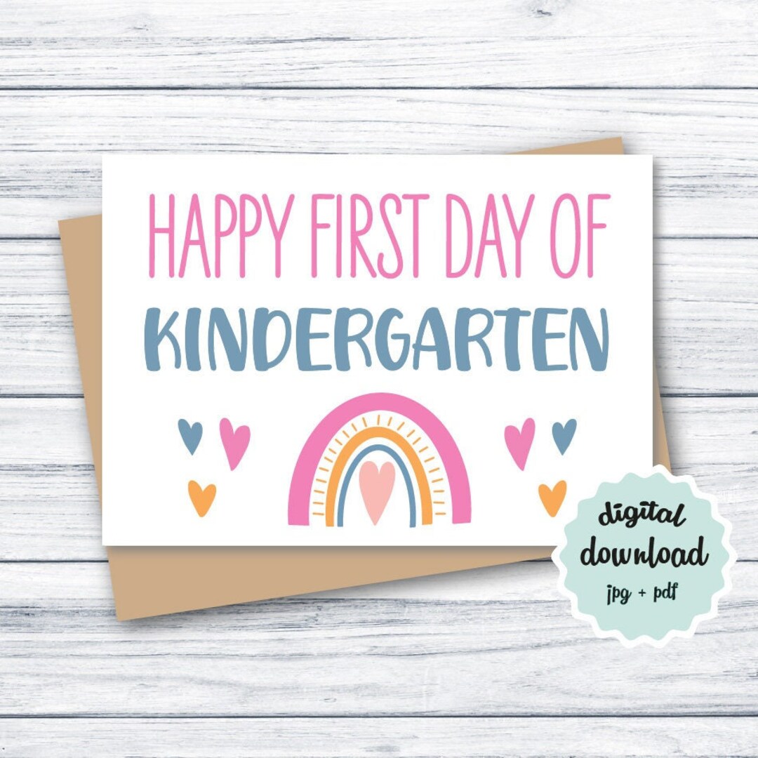 Happy First Day of Kindergarten Card PRINTABLE Cute Kindergarten Card ...