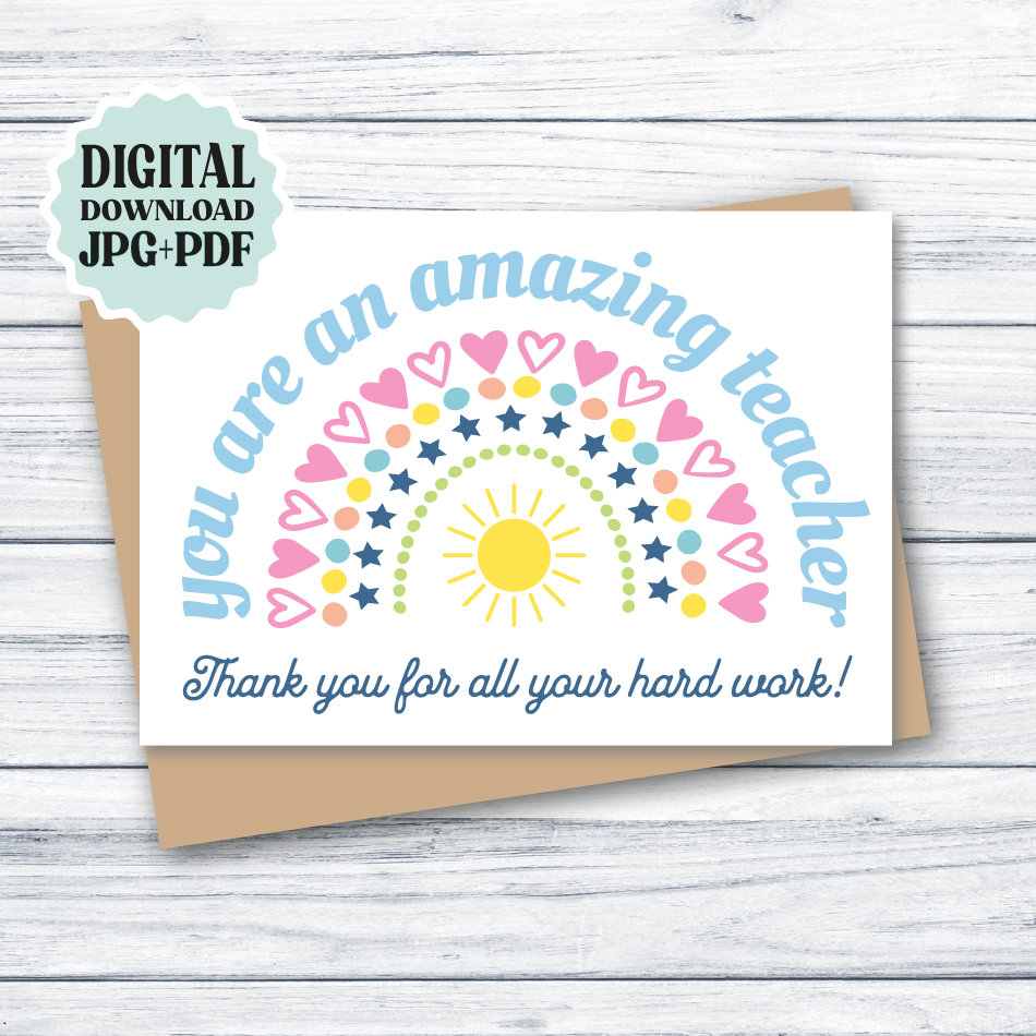 Teacher Appreciation Card PRINTABLE Teacher Thank You Card, INSTANT ...