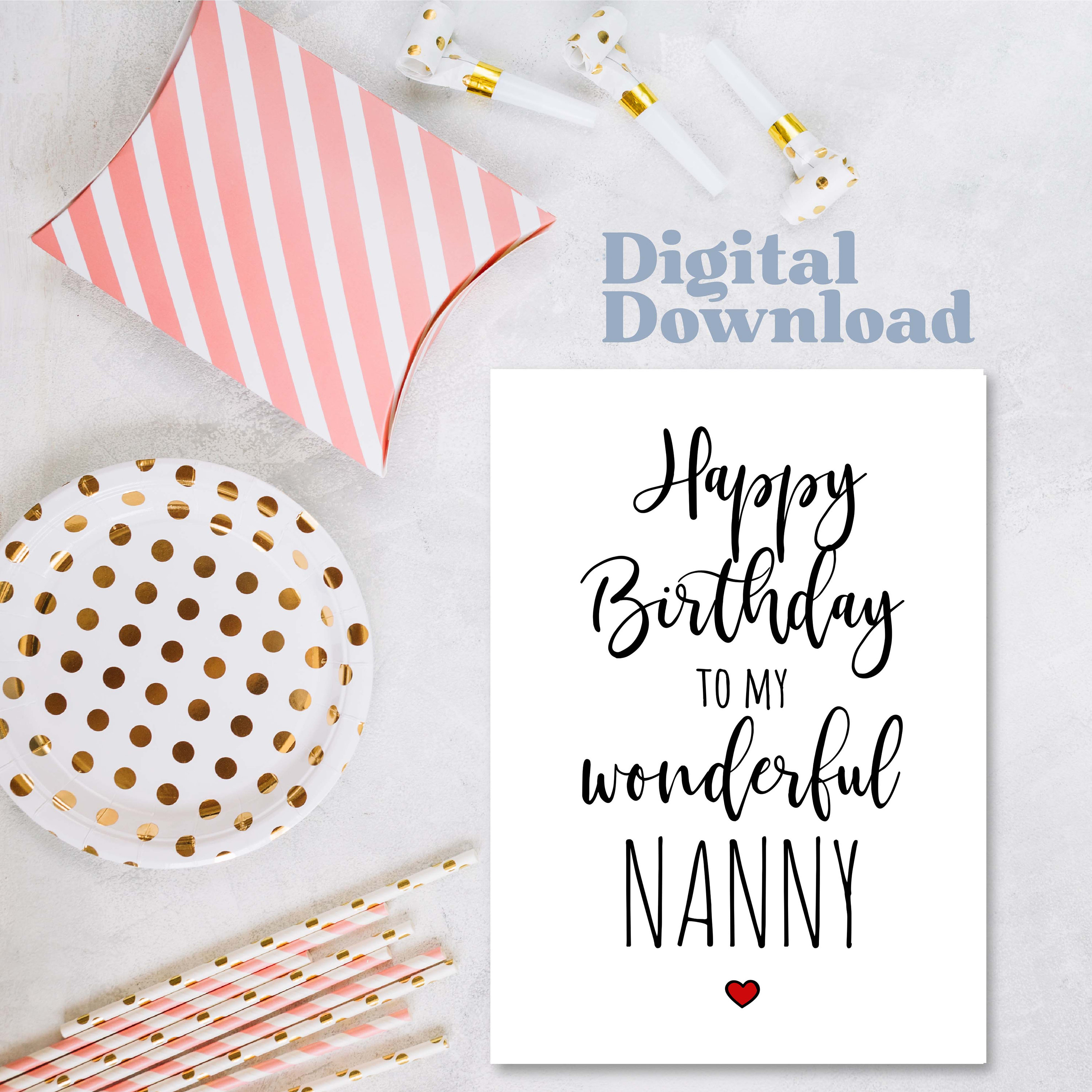Nanny Birthday Card PRINTABLE Birthday Card for Nanny Cute - Etsy