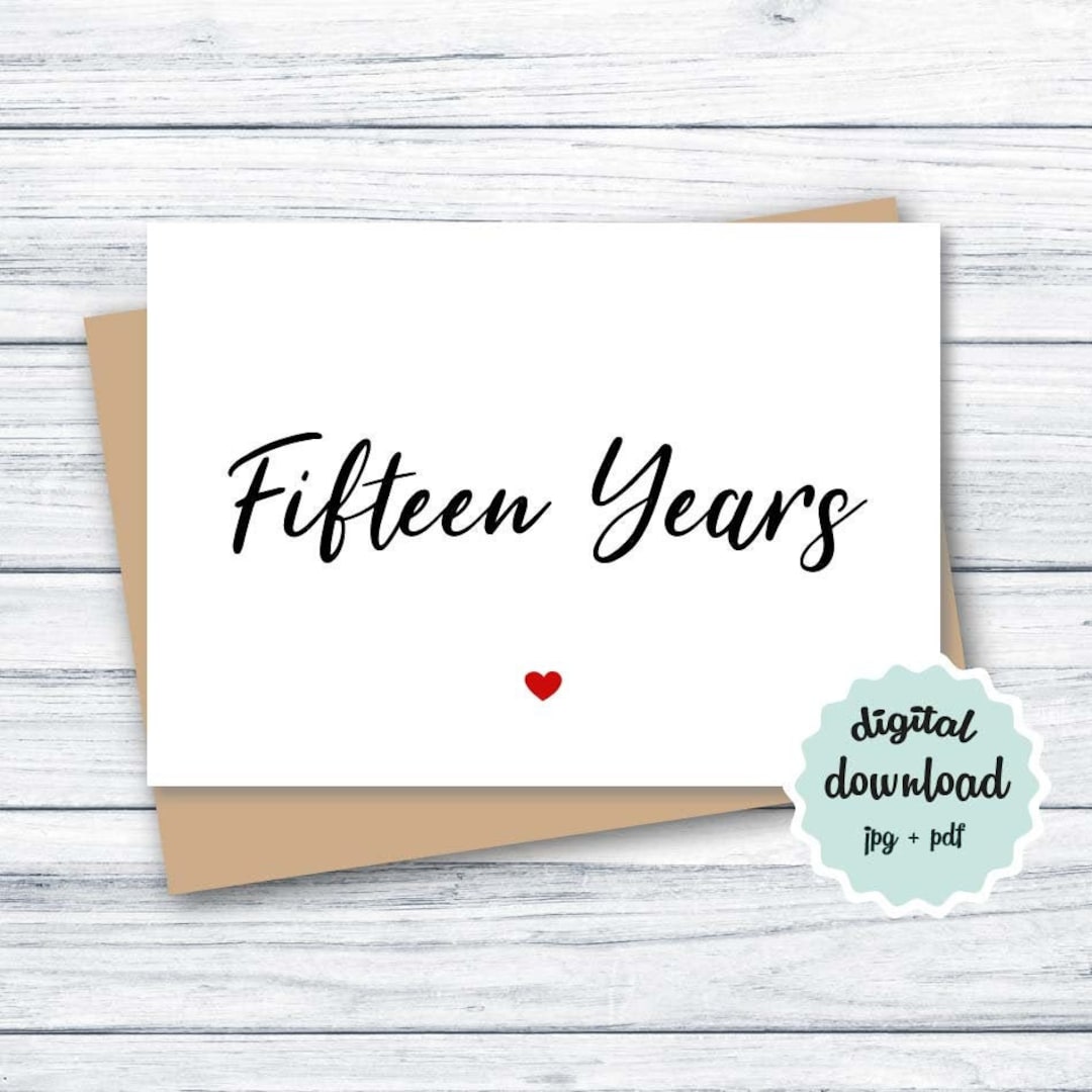 Anniversary Card 15 Years PRINTABLE Anniversary Card for Husband, 15th ...