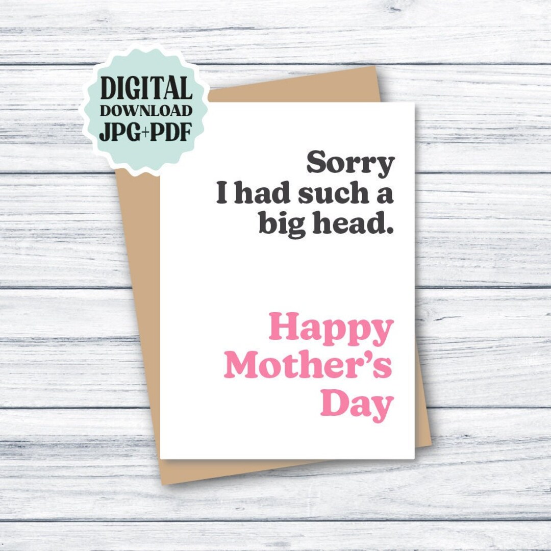 Funny Mothers Day Card DOWNLOAD Mothers Day Card PRINTABLE Funny Card ...
