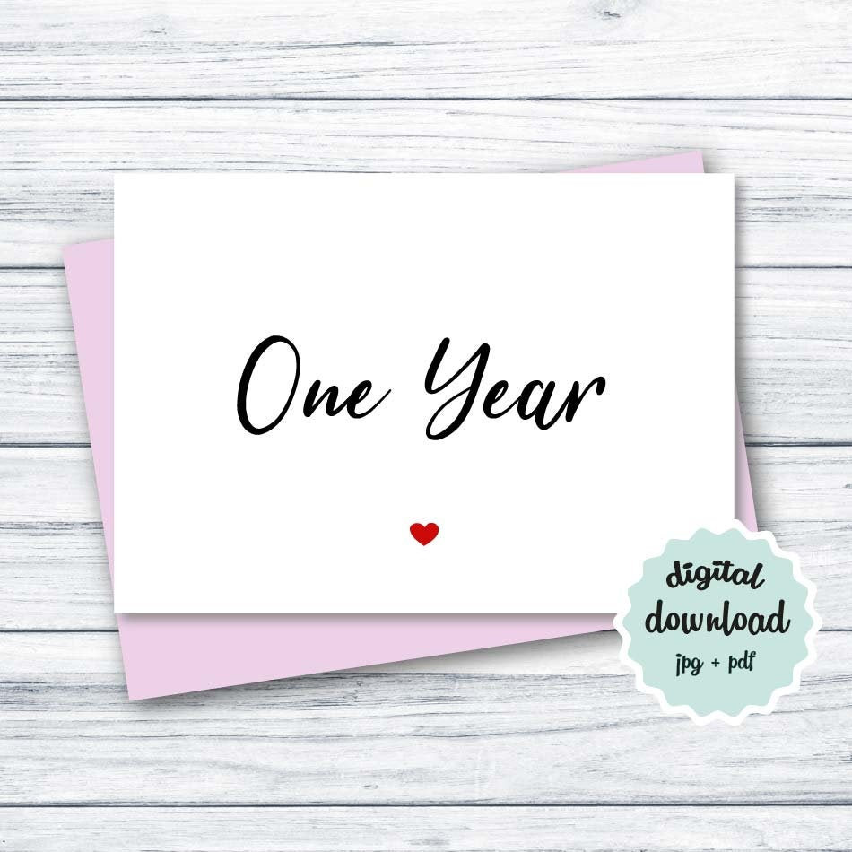 1st Anniversary Card PRINTABLE One Year Anniversary Card DOWNLOAD, Cute ...