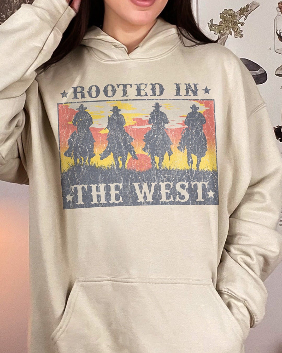 Western Sunset Hoodie, Rooted in the West Hooded Sweatshirt, Cowboy ...