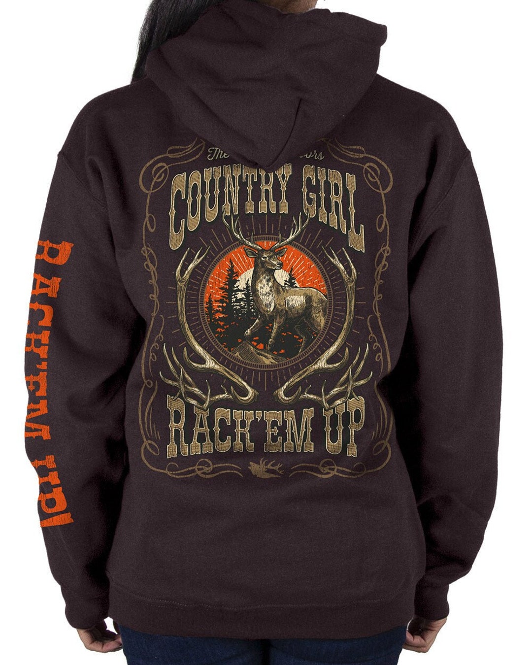 Country Girl® Hoodie, Rack'em up Buck Hunting Sleeve Print Hooded ...