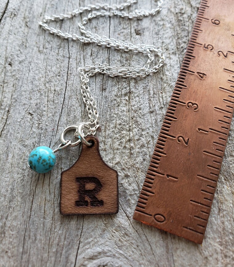 Leather Monogram Cattle Tag Necklace | Etsy