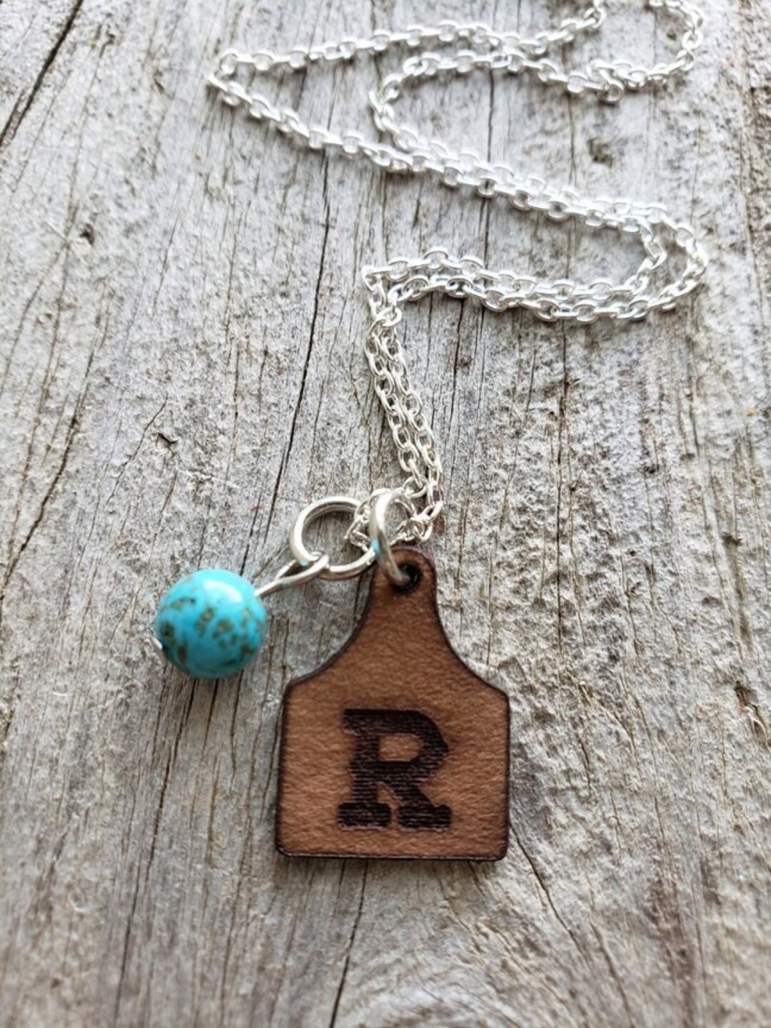 Leather Monogram Cattle Tag Necklace - Etsy