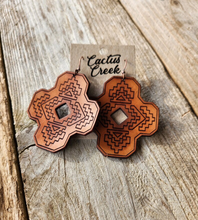 Handmade Leather Aztec Cross Earrings cody - Etsy