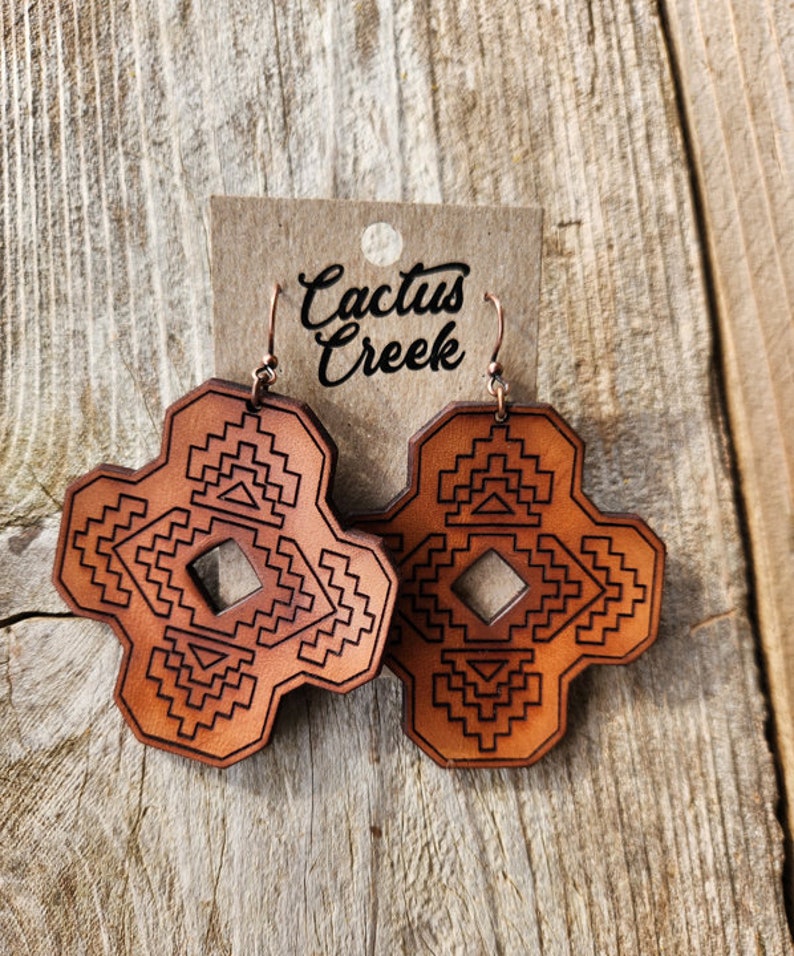 Handmade Leather Aztec Cross Earrings cody - Etsy