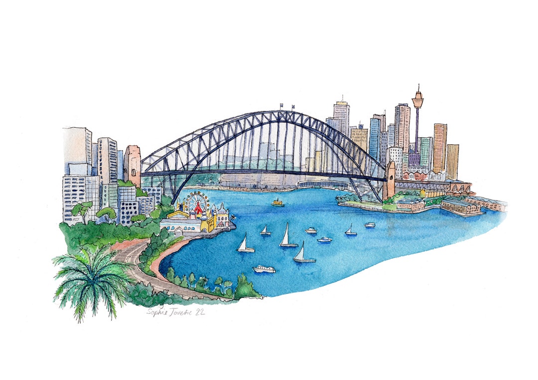 Sydney Watercolour Painting -print, "sydney Harbour Bridge", Sydney ...