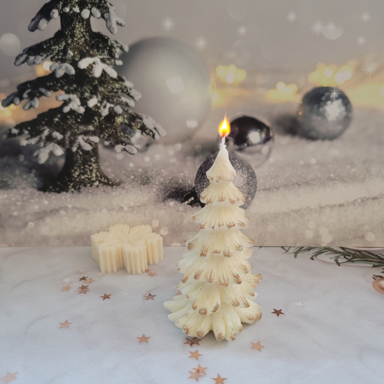 Set of 2/ Tree Candle+ Snow Flake Candle/snow Tree/christmas Gift Set ...