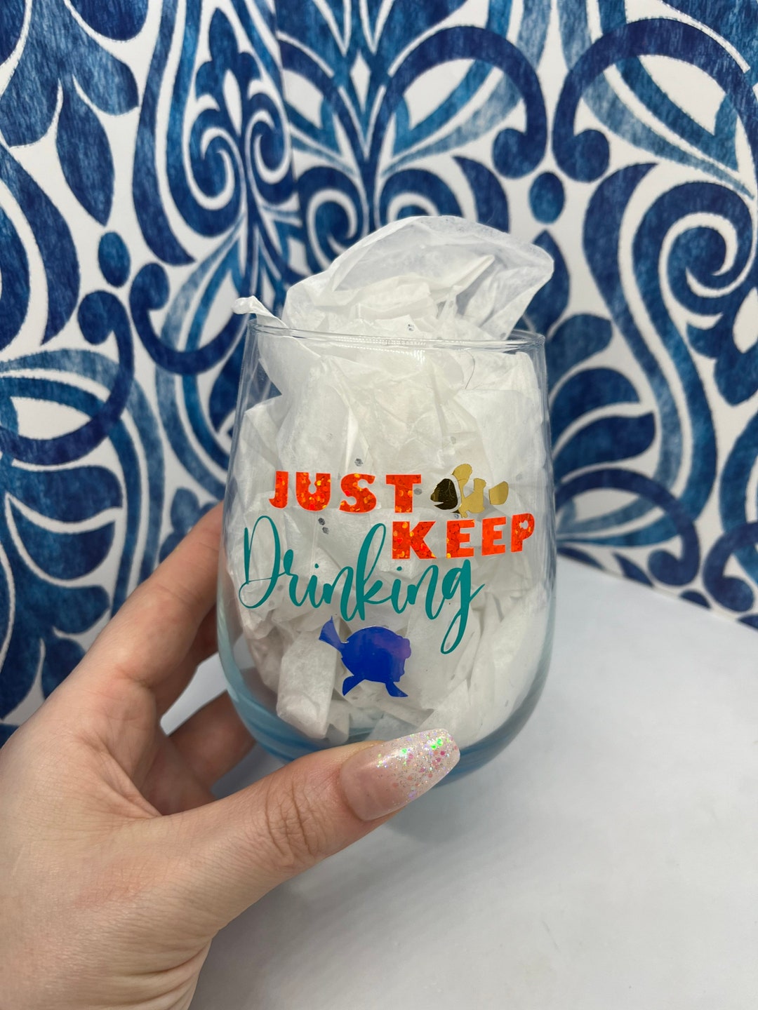 Finding Nemo Themed Wine Glass| Just Keep Drinking Wine Glass| Disney ...
