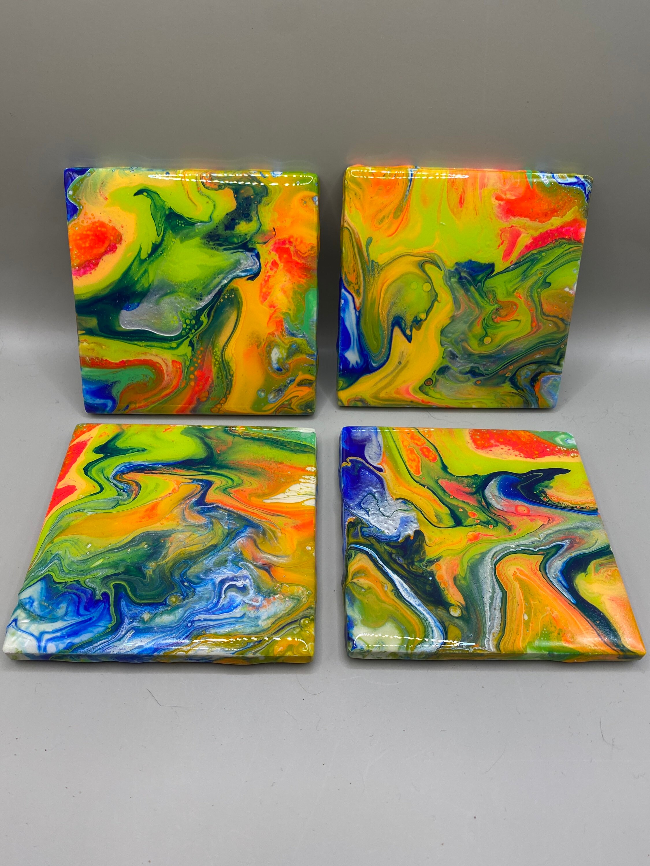 Acrylic Pour Fluid Painted Drink Coasters. Set of 4 - Etsy