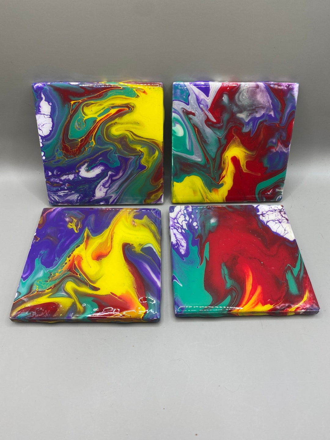 Acrylic Pour Fluid Art Drink Coasters. Set of 4 - Etsy