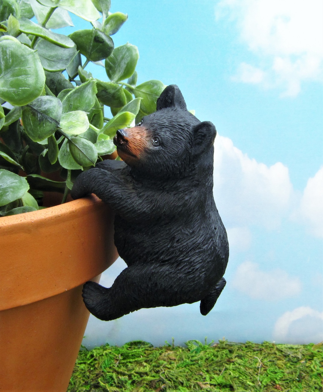 Miniature Fairy Garden Black Bear Flower Pot Hugger - Etsy
