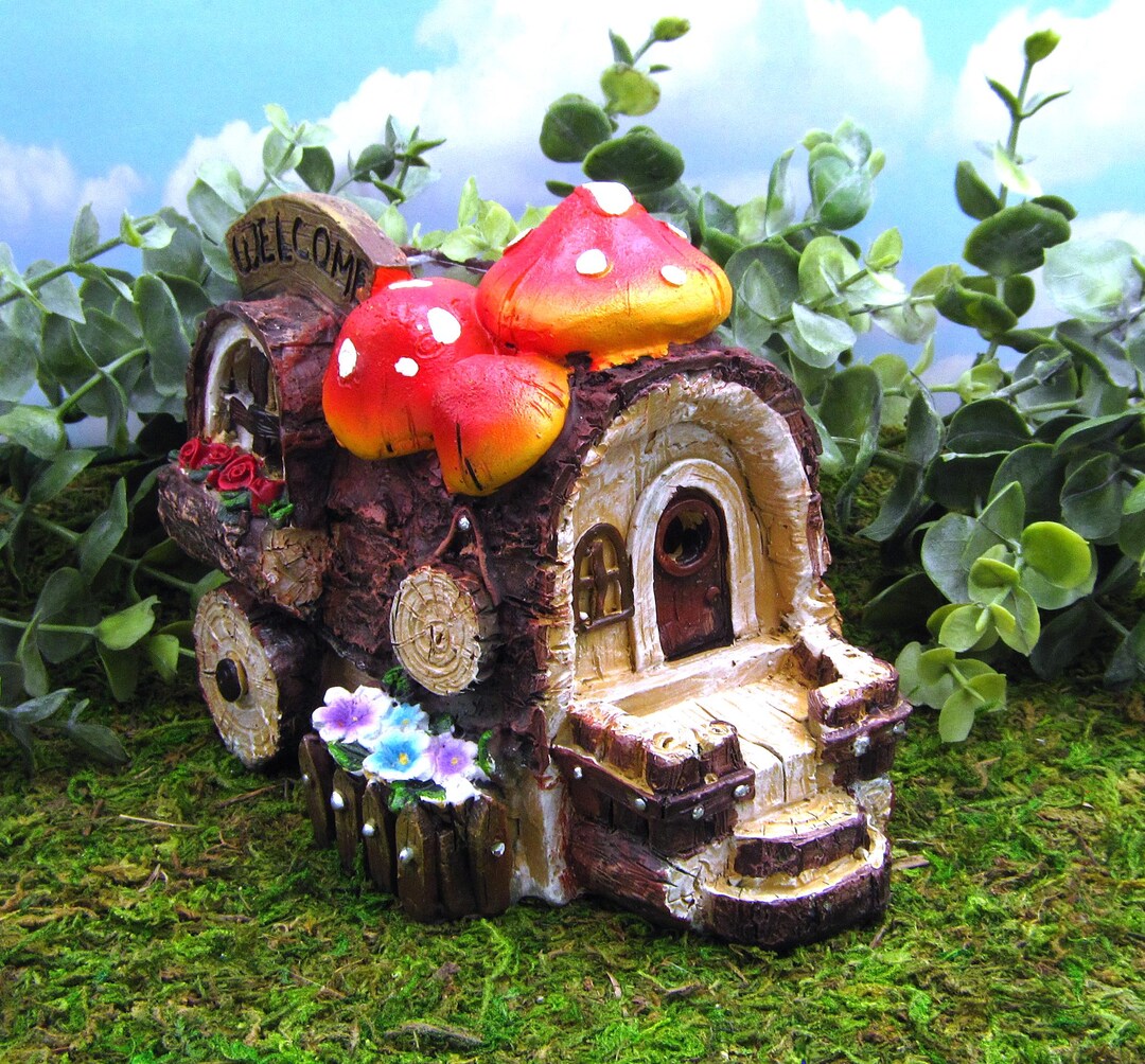 Miniature Fairy Garden Solar Log Camper W/ Flowers & Mushrooms - Etsy