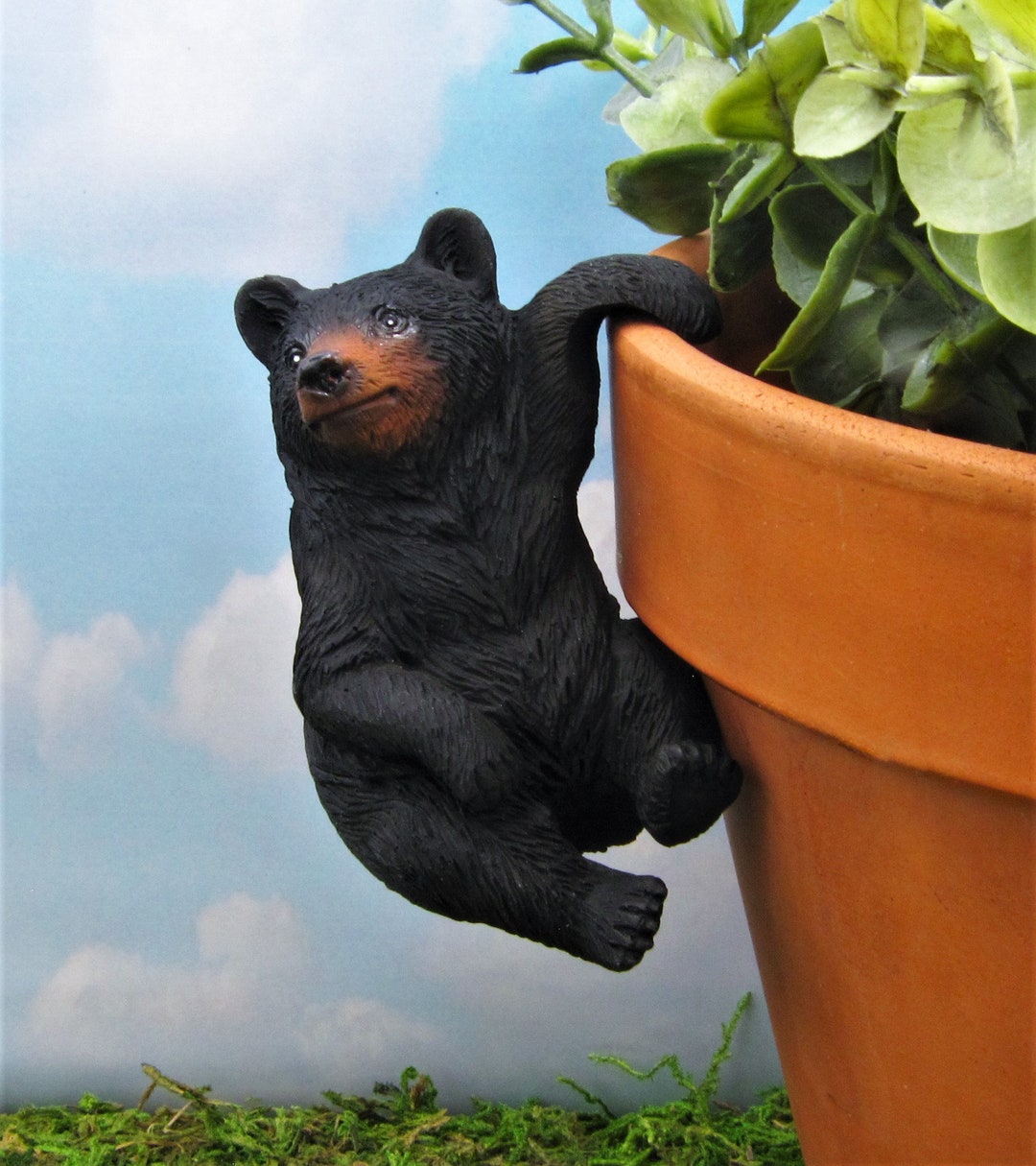 Miniature Fairy Garden Black Bear Flower Pot Hugger - Etsy