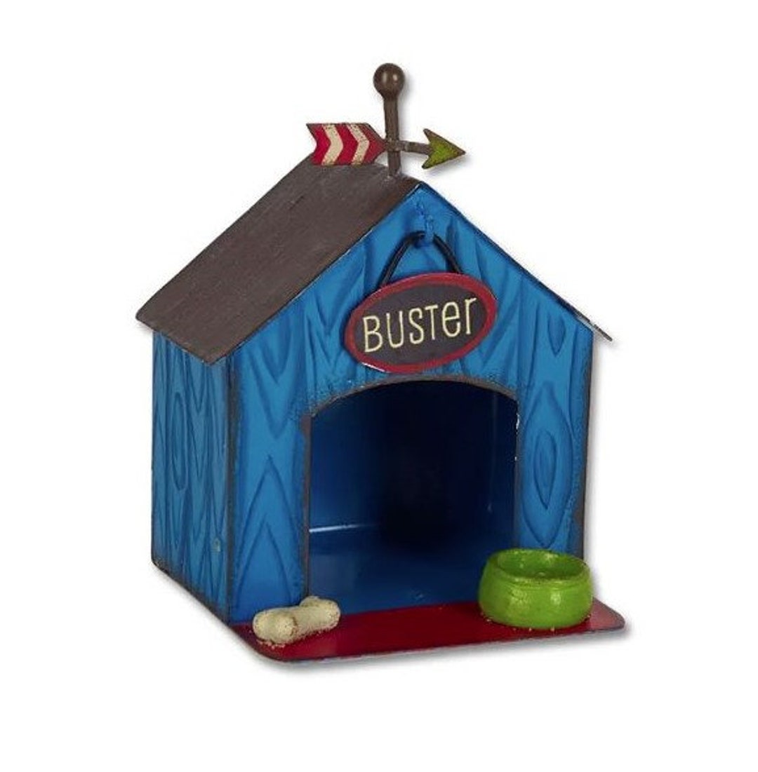 Miniature Fairy Garden "buster" Blue Metal Dog House - Etsy