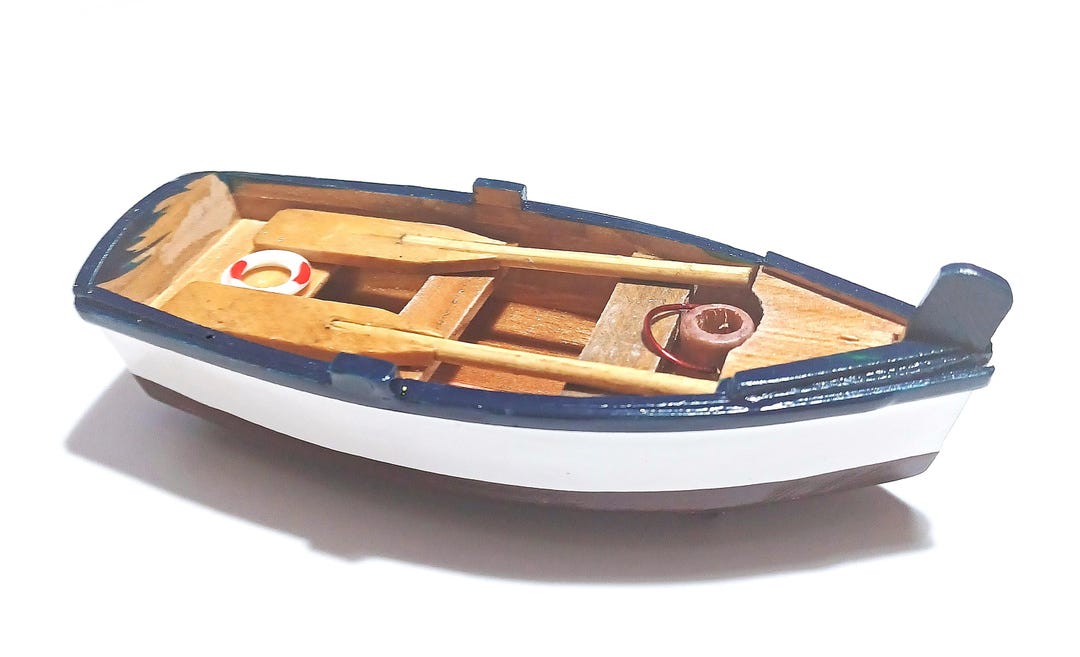 Miniature Fairy Garden Blue & White Wood Row Boat W/ Oars and Buoy - Etsy