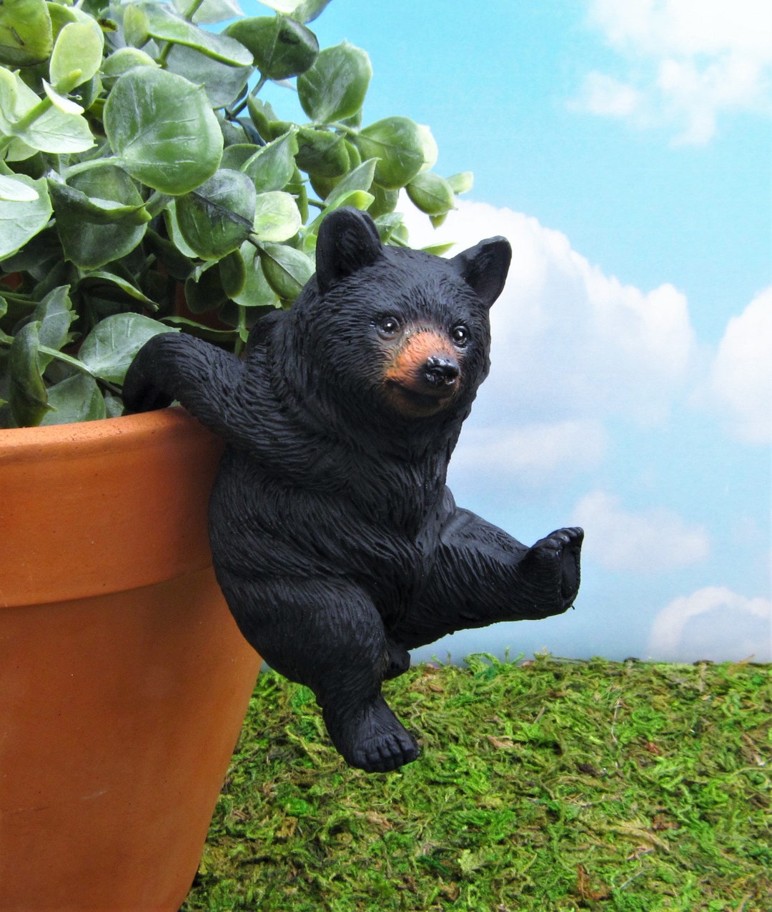Miniature Fairy Garden Black Bear Flower Pot Hugger - Etsy