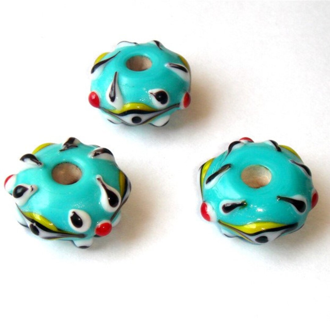 Qty. 5 - 20 X 10mm Bumpy Turquoise Multi Lampwork Glass Beads W/ 3mm ...