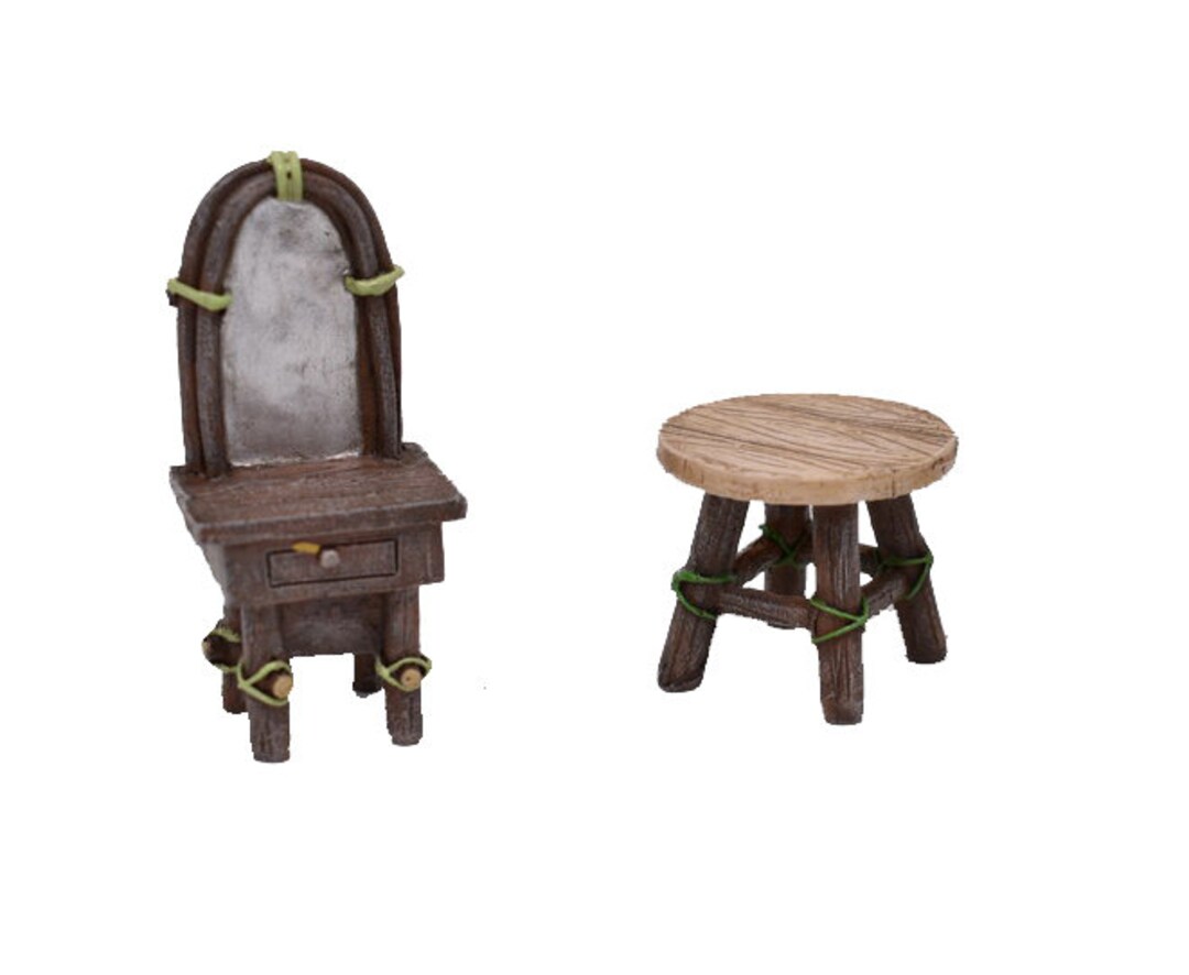 Miniature Dollhouse Fairy Garden Wood Look Vanity & Stool - Buy 3 Save ...