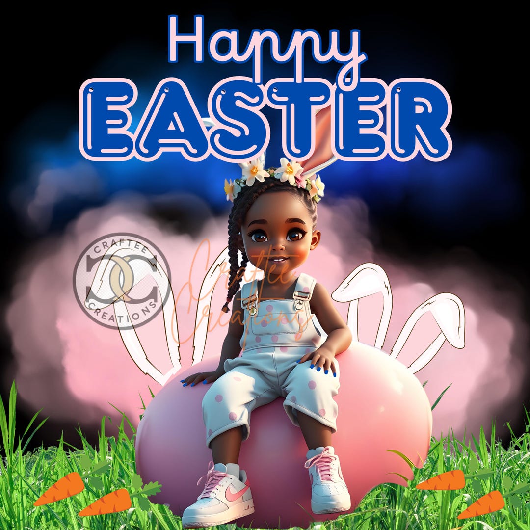 Afro Girl With Bunny Ears - Easter Digital Print, 300 DPI High ...