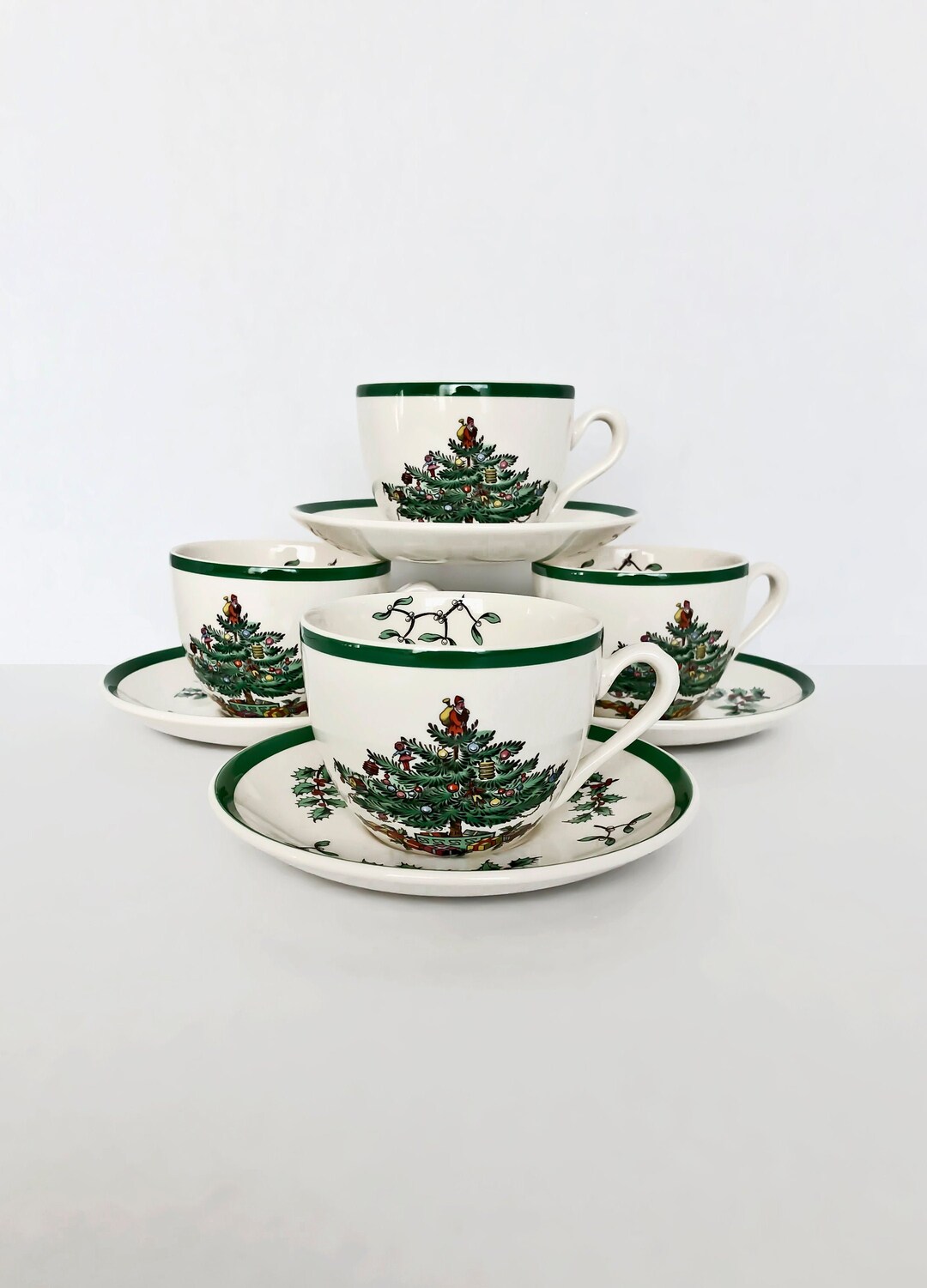 Vintage Spode Christmas Tree Cups and Saucers – England, Set of 4 - Etsy