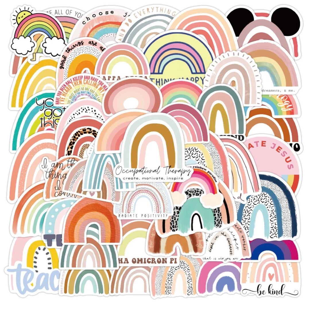 50 Pack Boho Rainbow Stickers Vinyl Waterproof Stickers Set of 50 ...