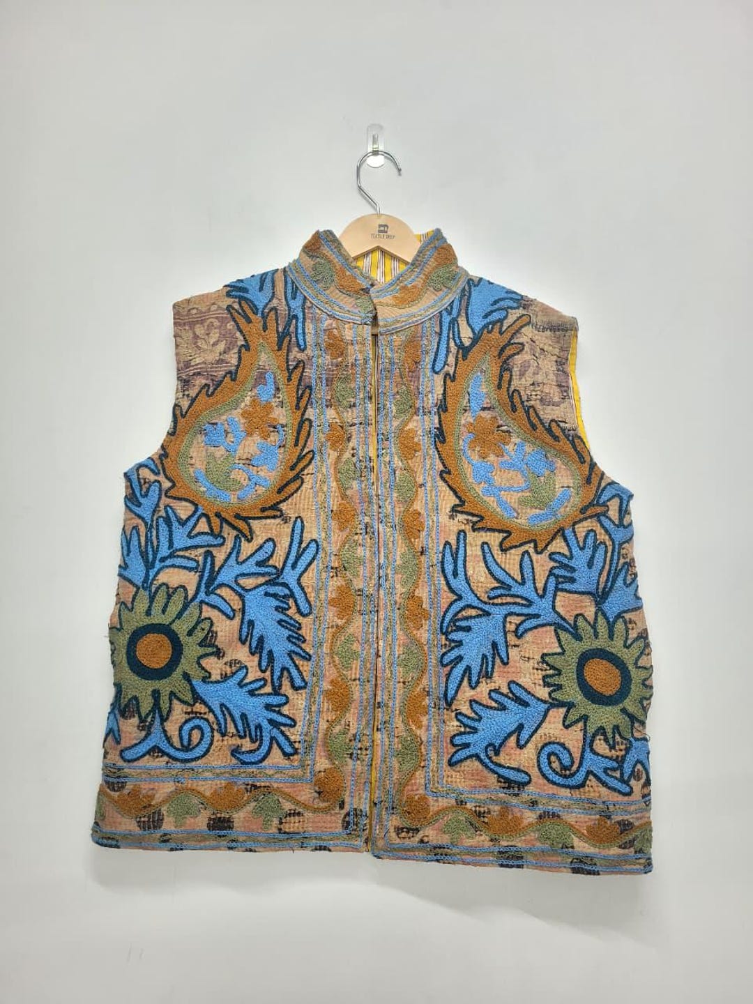 Vintage Cotton Kantha Embroidered Vest With Artisan Hand-stitched ...