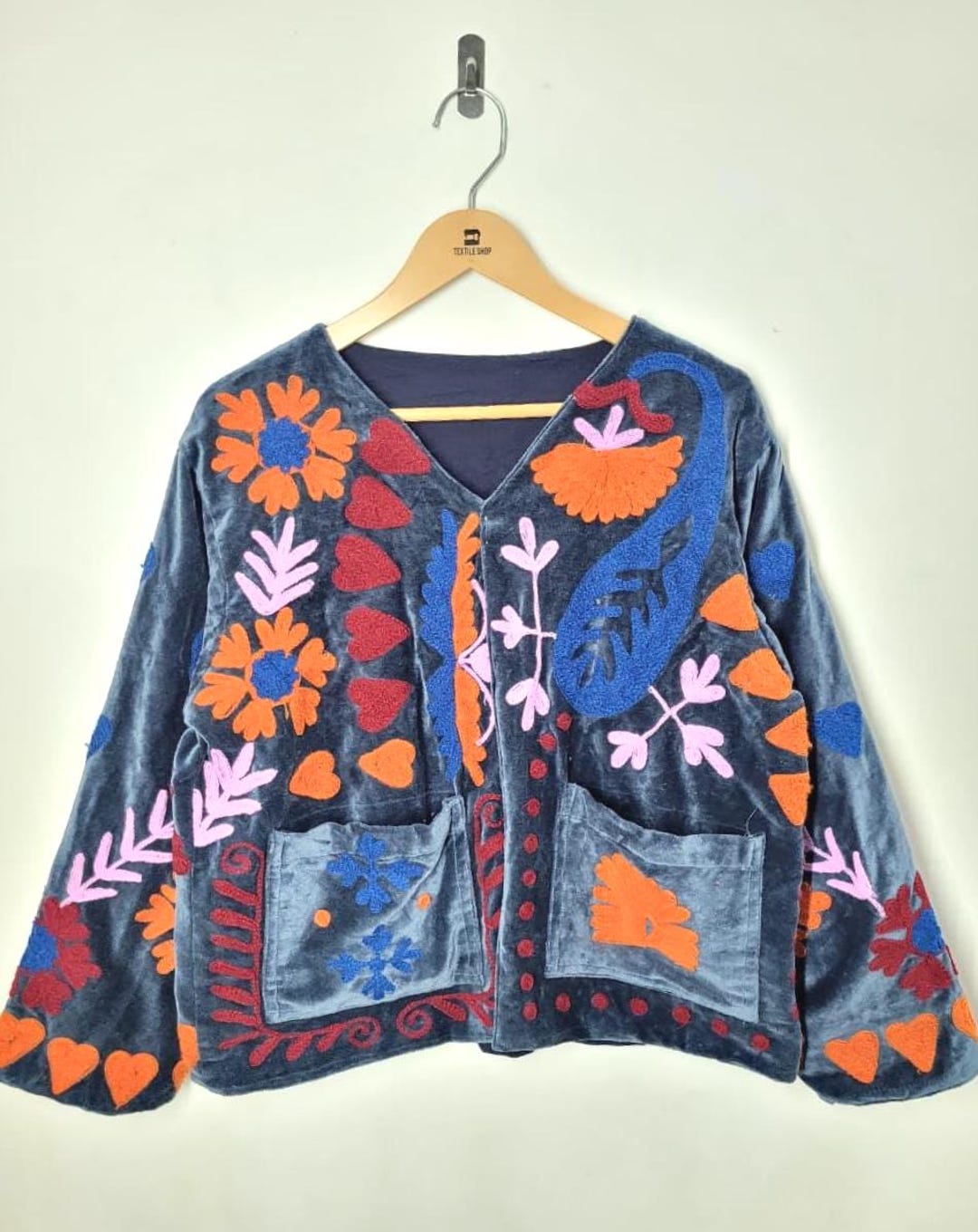 Velvet Floral Embroidered Boho Jacket, Winter Jacket for Women's - Etsy