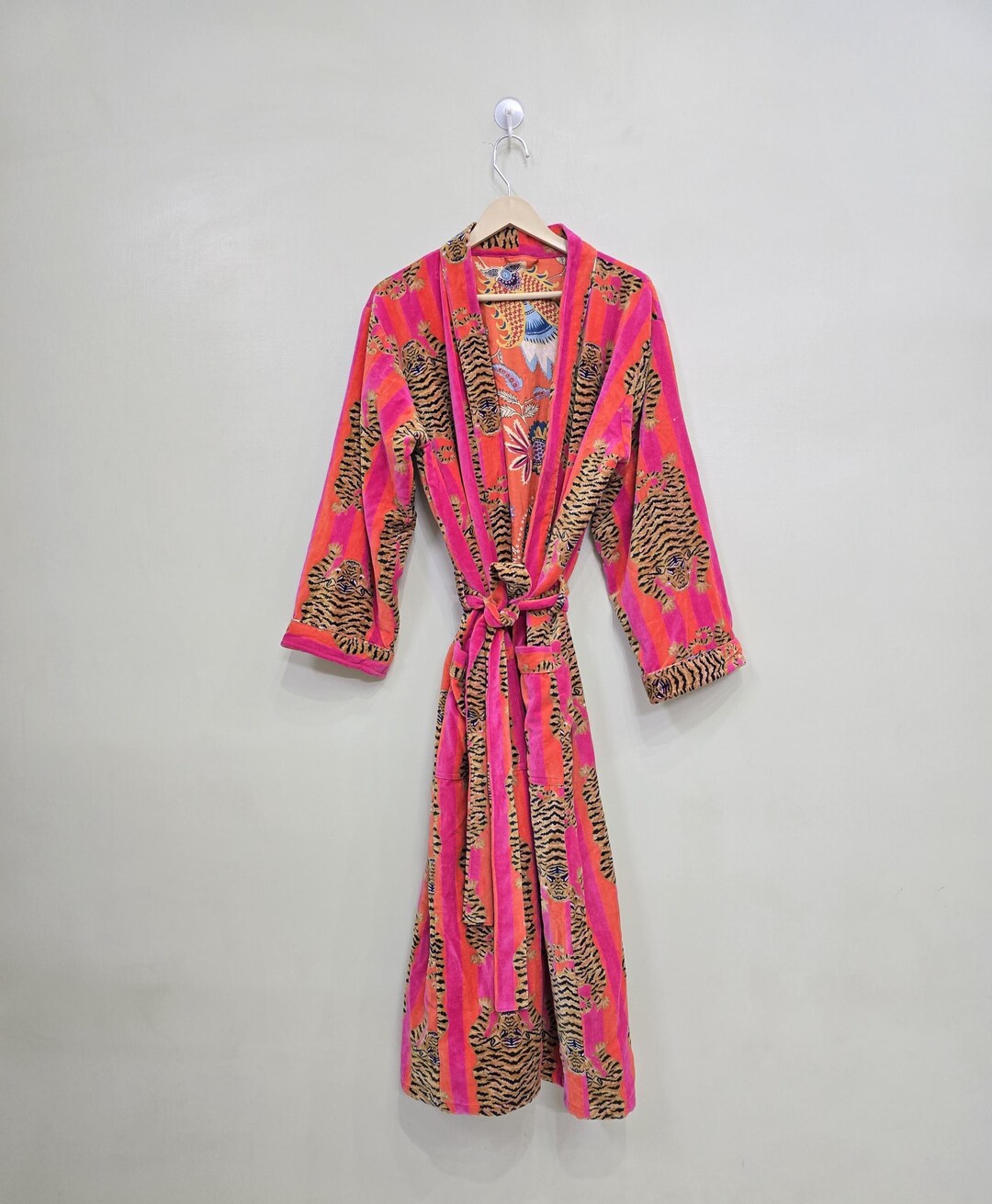 Tiger Print Velvet Kimono Robe: Winter Glam Loungewear - Etsy