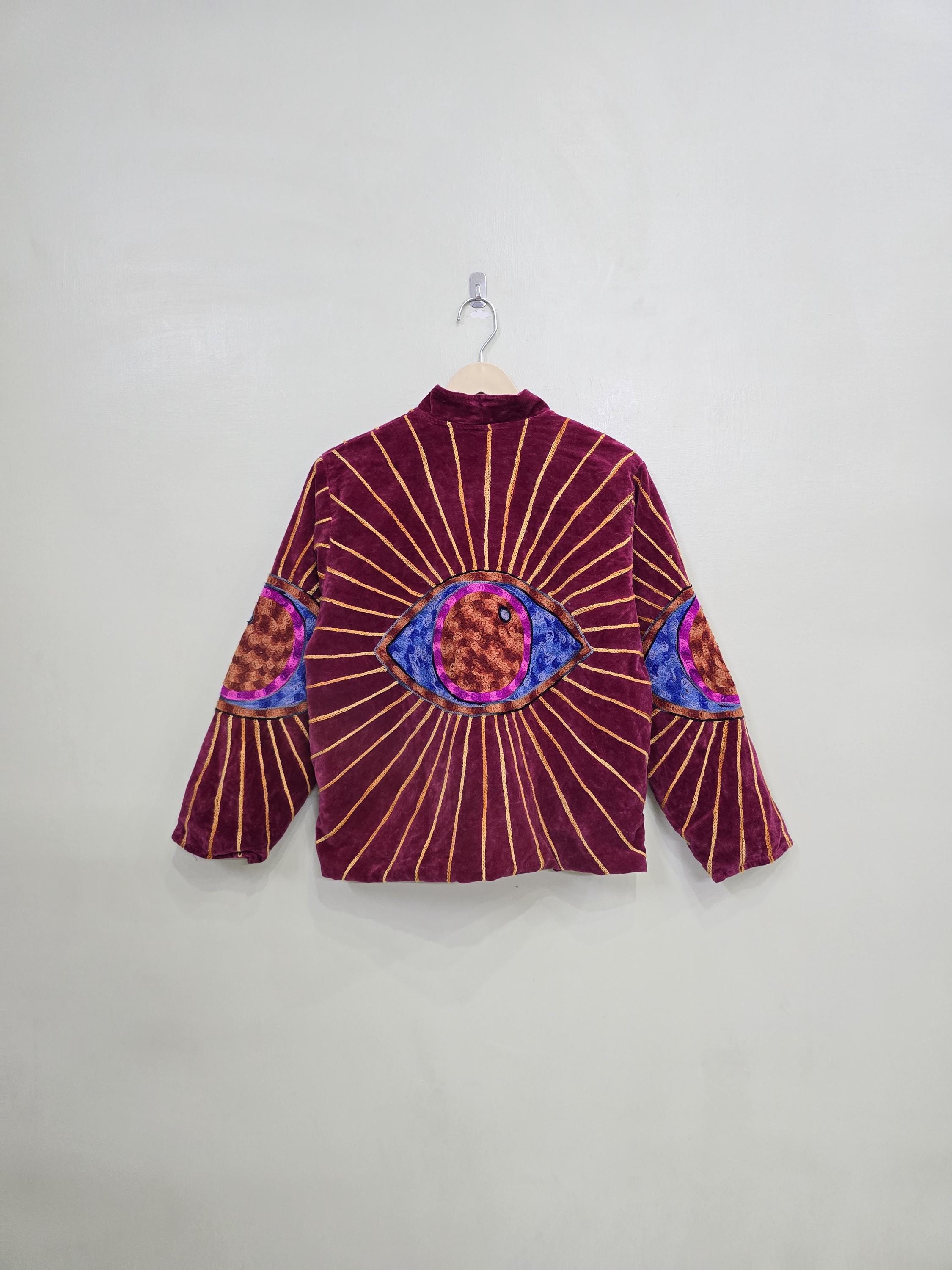 Eye Motif Embroidered Maroon Velvet Jacket - Etsy