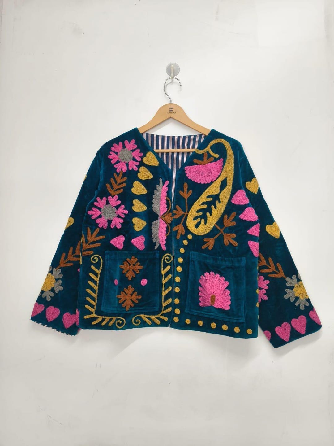 Blue Velvet Heart Embroidered Jacket for Women's - Etsy