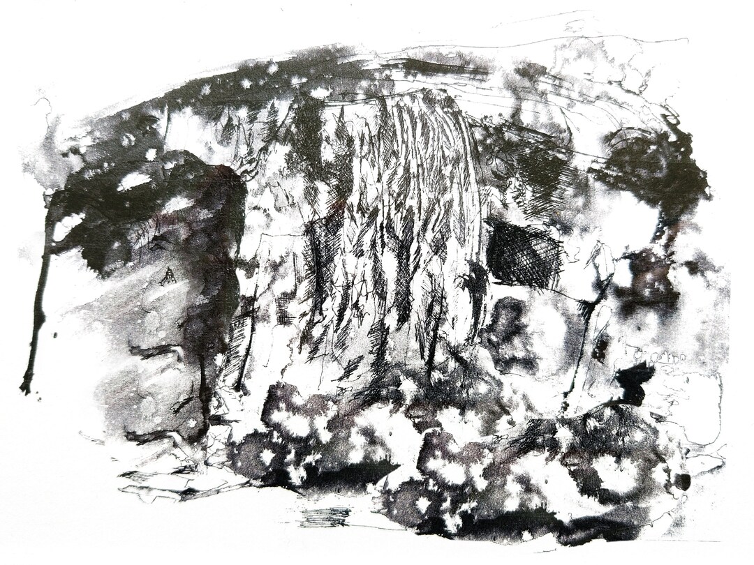Waterfall | Ink Drawing | Home Décor | Nature | Ink Drawing | Handmade ...