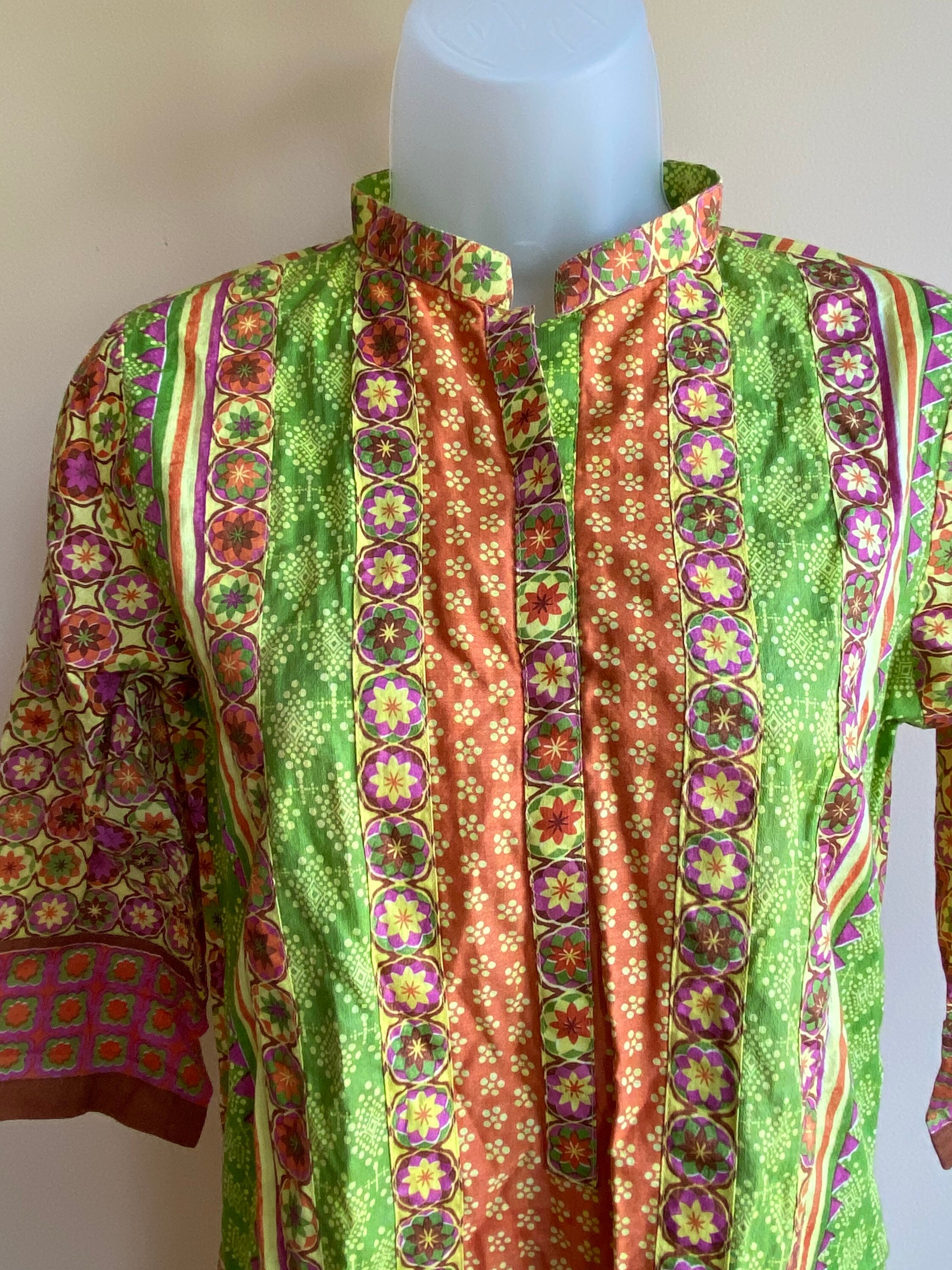 Vintage 90s Does 60s Thredz Kurta Tunic Dress Top Funky Boho Retro ...