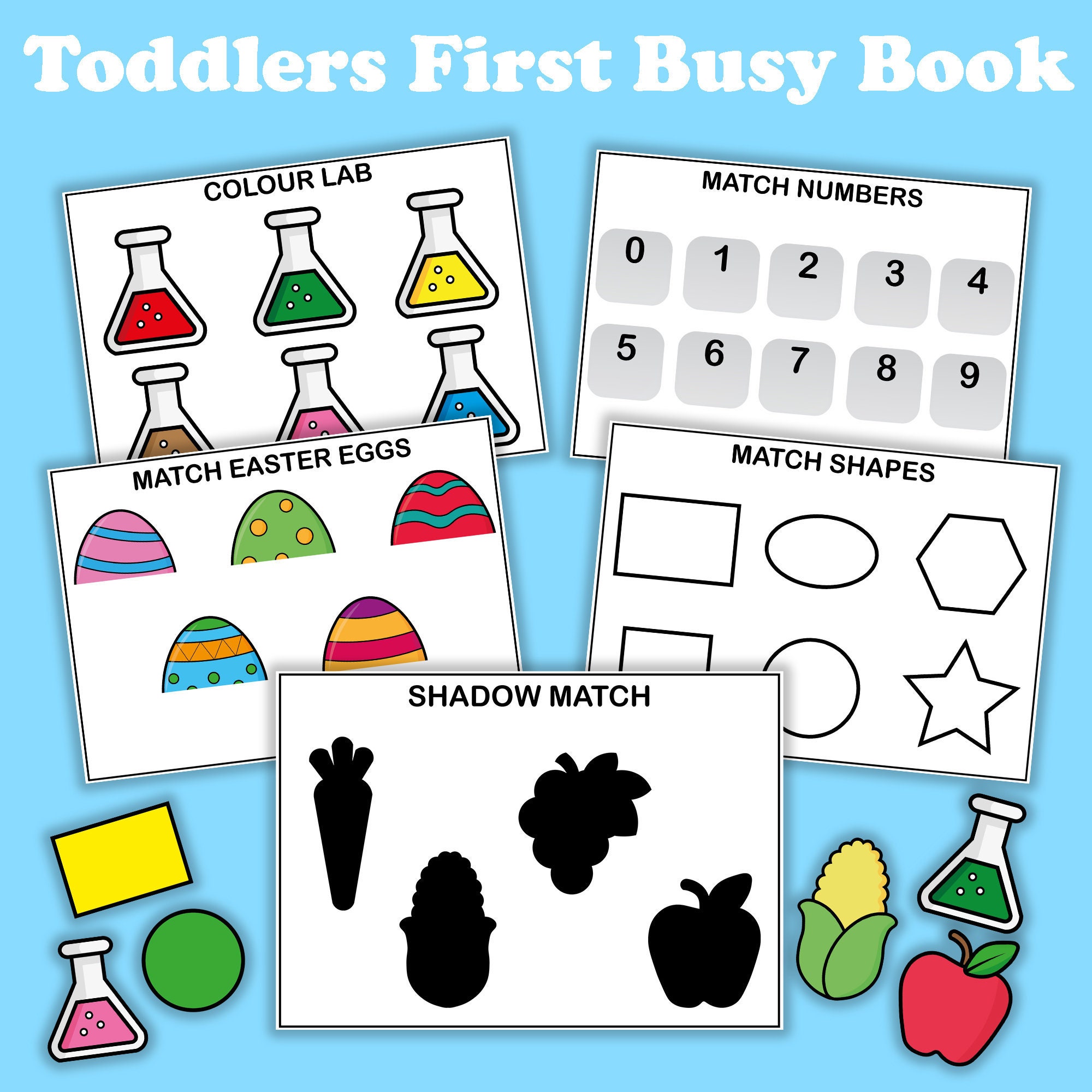 Toddler First Busy Book Printable, Number Match, Shadow Match, Colour ...