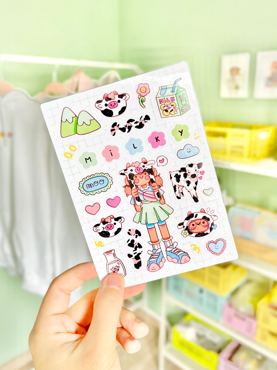 Milky Way Stickers Sheet, Journaling Stickers, Penpal Stickers, Cow ...