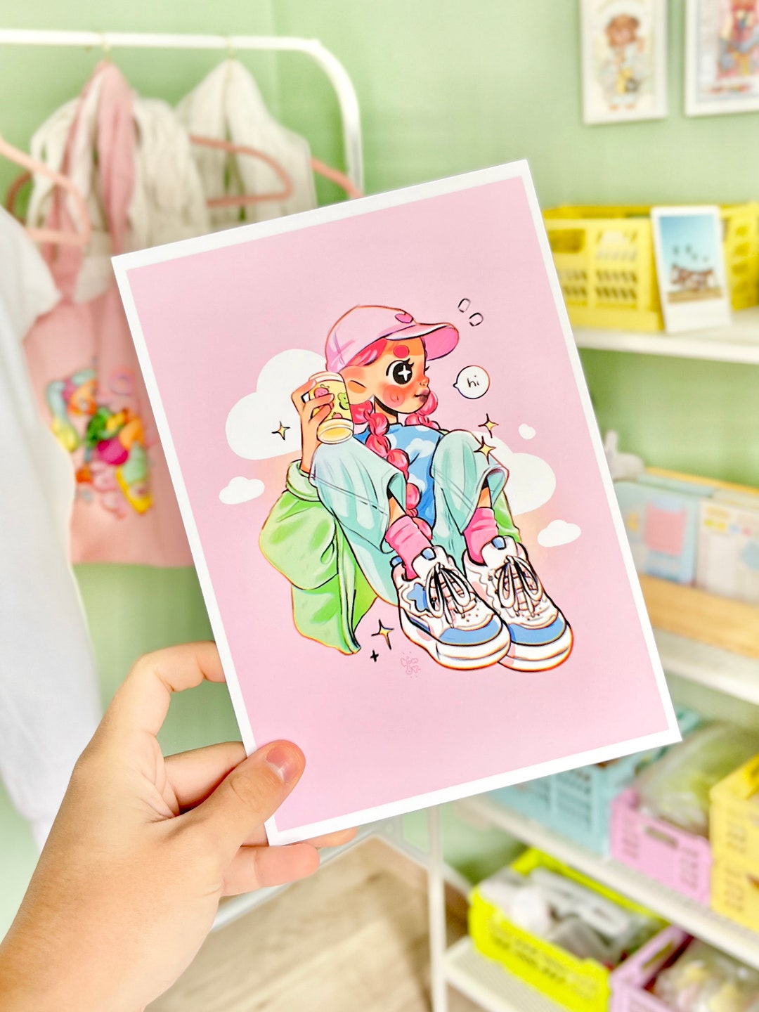 In the Clouds - A5 Print - Art Print - Cute Print - Cute Decor - Pink ...