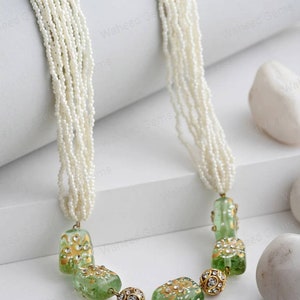Indian Green Stone Necklace Set Light Green Necklace Mint And White