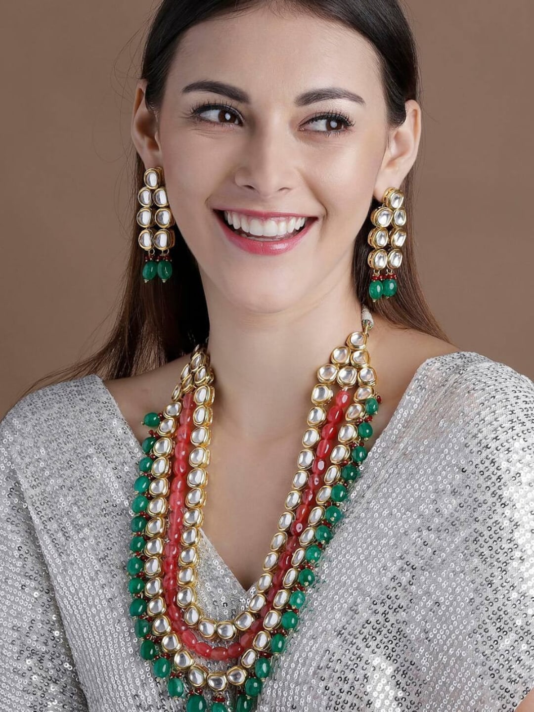 Indian Green and Red Stone Necklace Set Light Green Necklace/mint and ...
