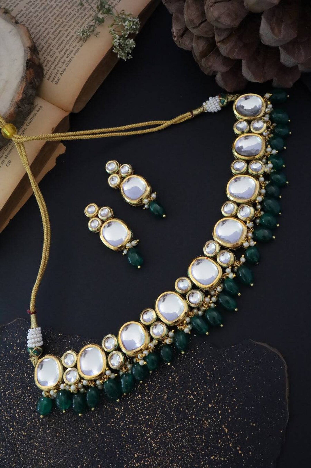 Sabyasachi Inspired Designer Kundan Set, Green Kundan Choker, Kundan ...