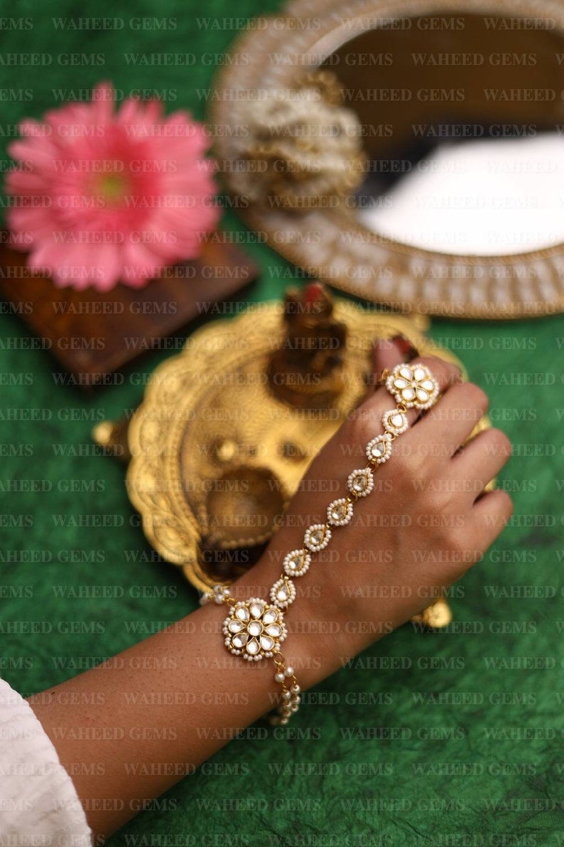 Kundan Bracelet/ Polki Haath Phool /hath Panja/ Adjustable - Etsy