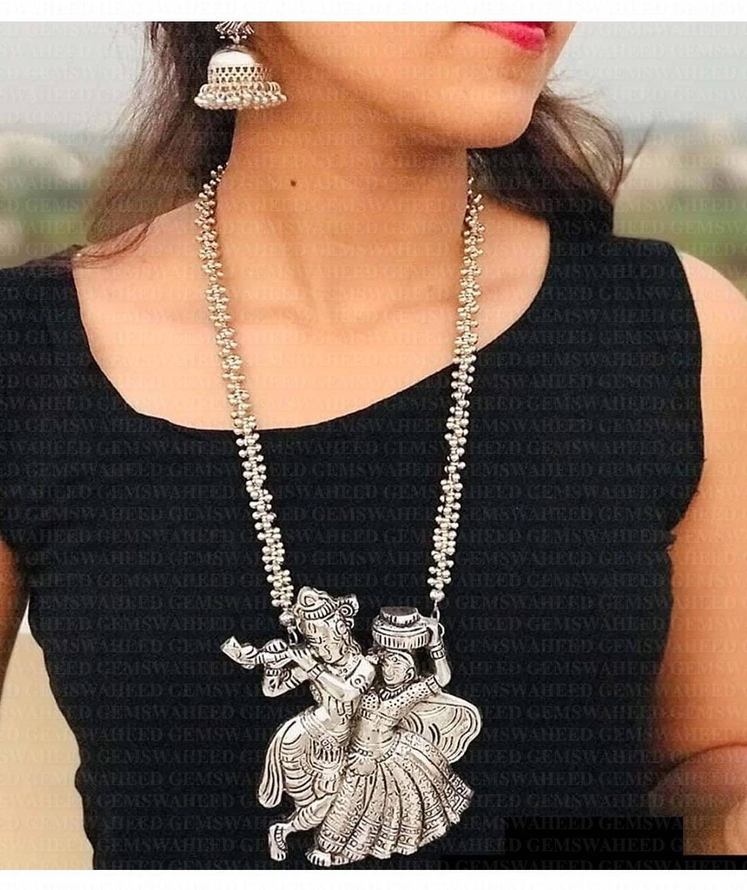 Indian Ethnic Handmade Radha Krishna Oxidized German Silver Jewelry Set ...