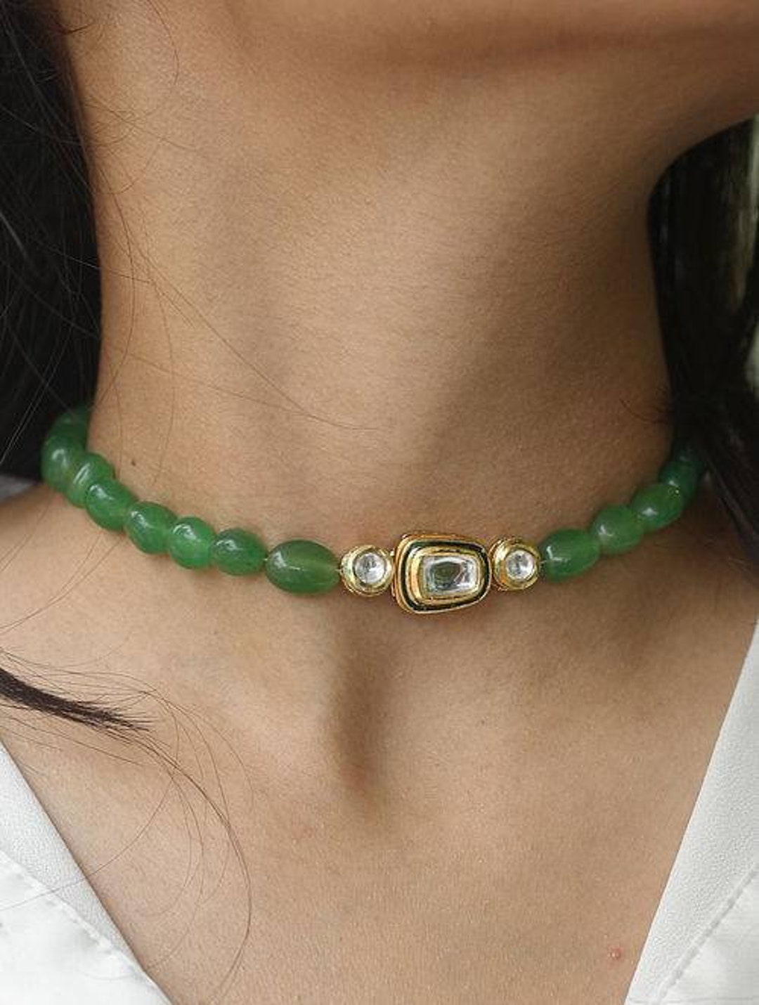 Green Onex Necklace, 1 Layer for Girls & Women Green Mala Fashion ...