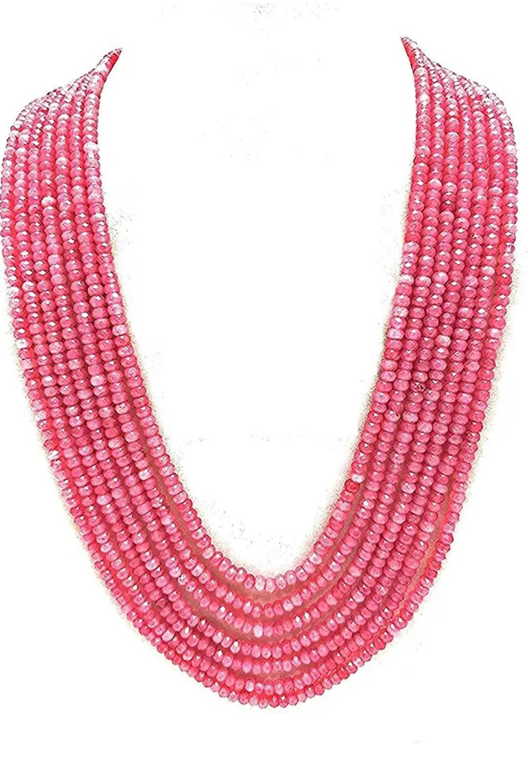 Pink and Green Onex Necklace, 7 Layer for Girls & Women Green Mala ...
